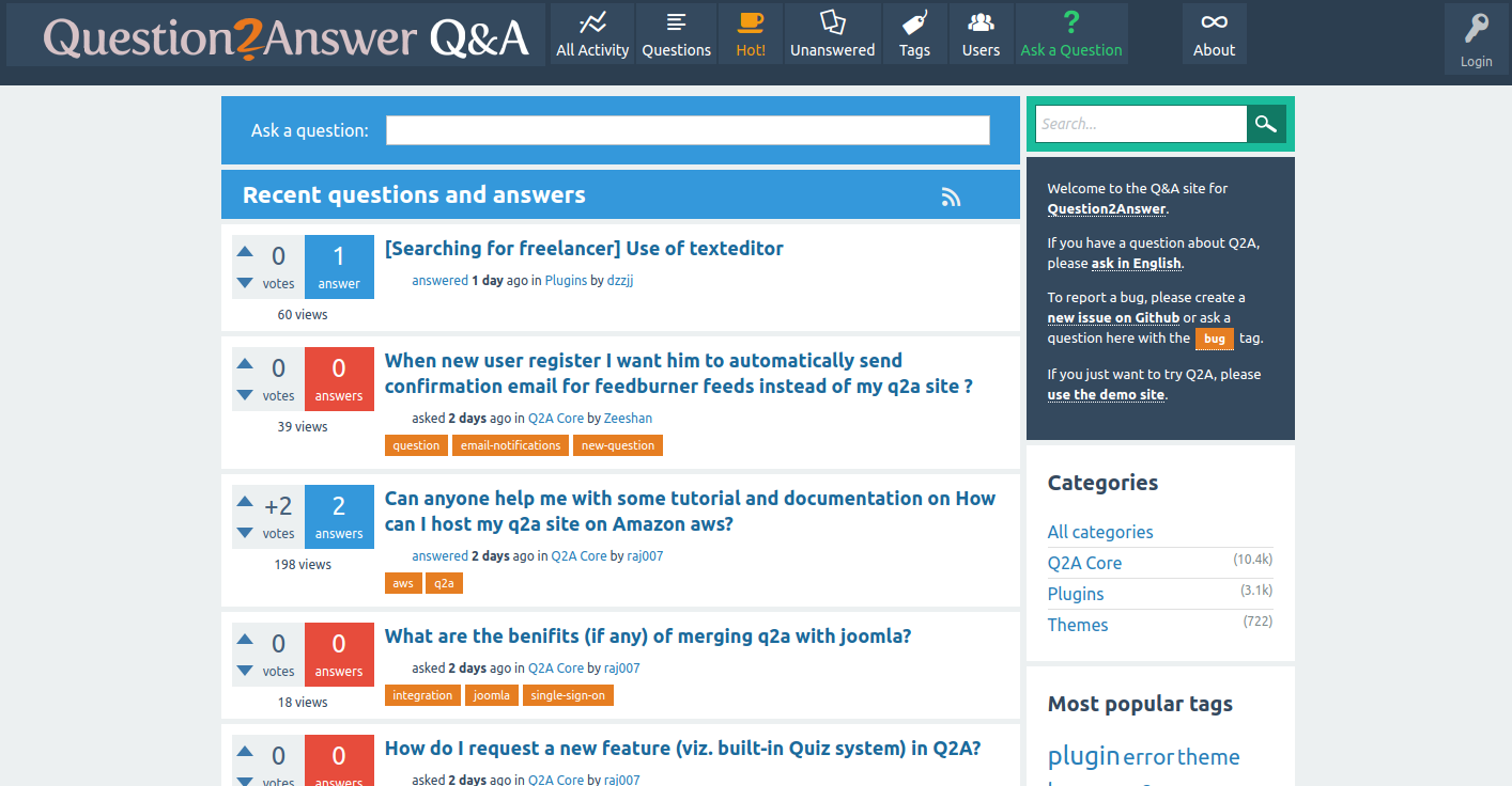 Build a Question2Answer site with basic theme, integrate into existing ...