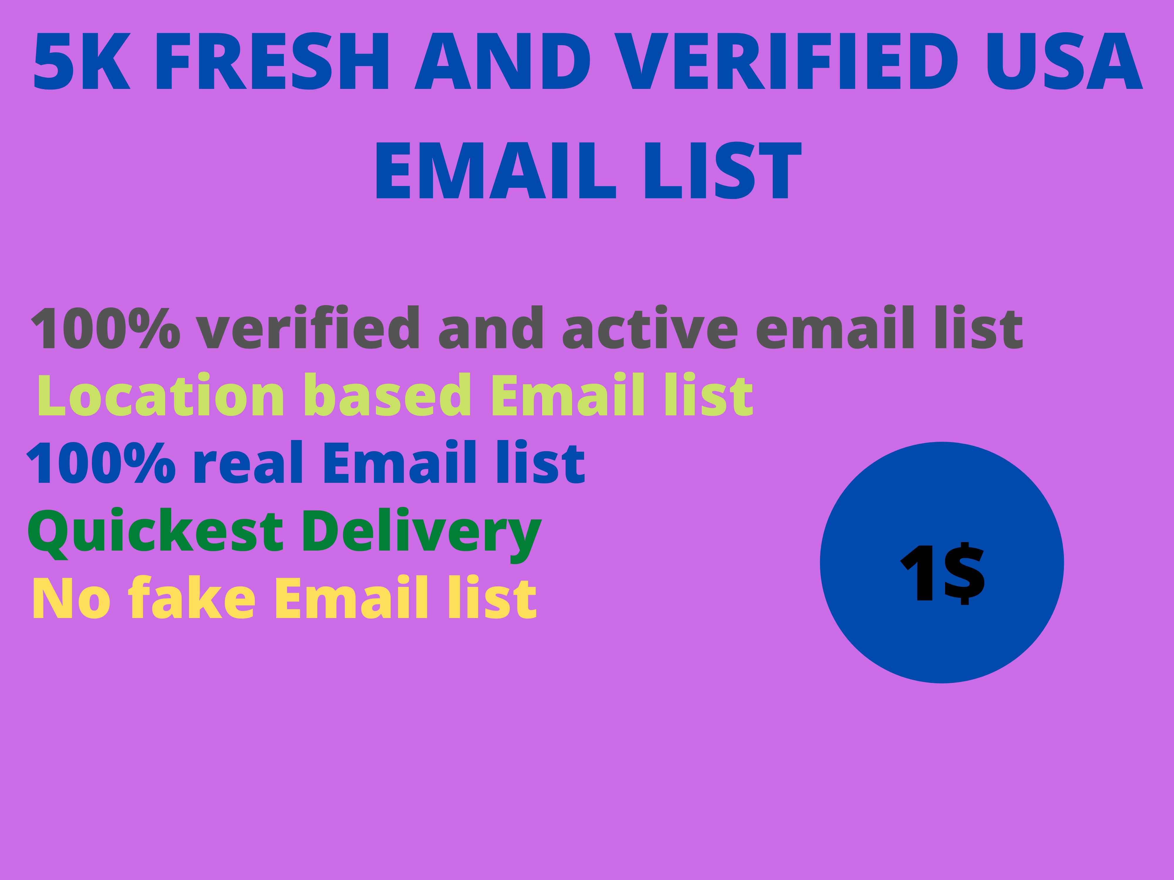 I will present you 5K Fresh and Verified USA Email List for $1 - SEOClerks