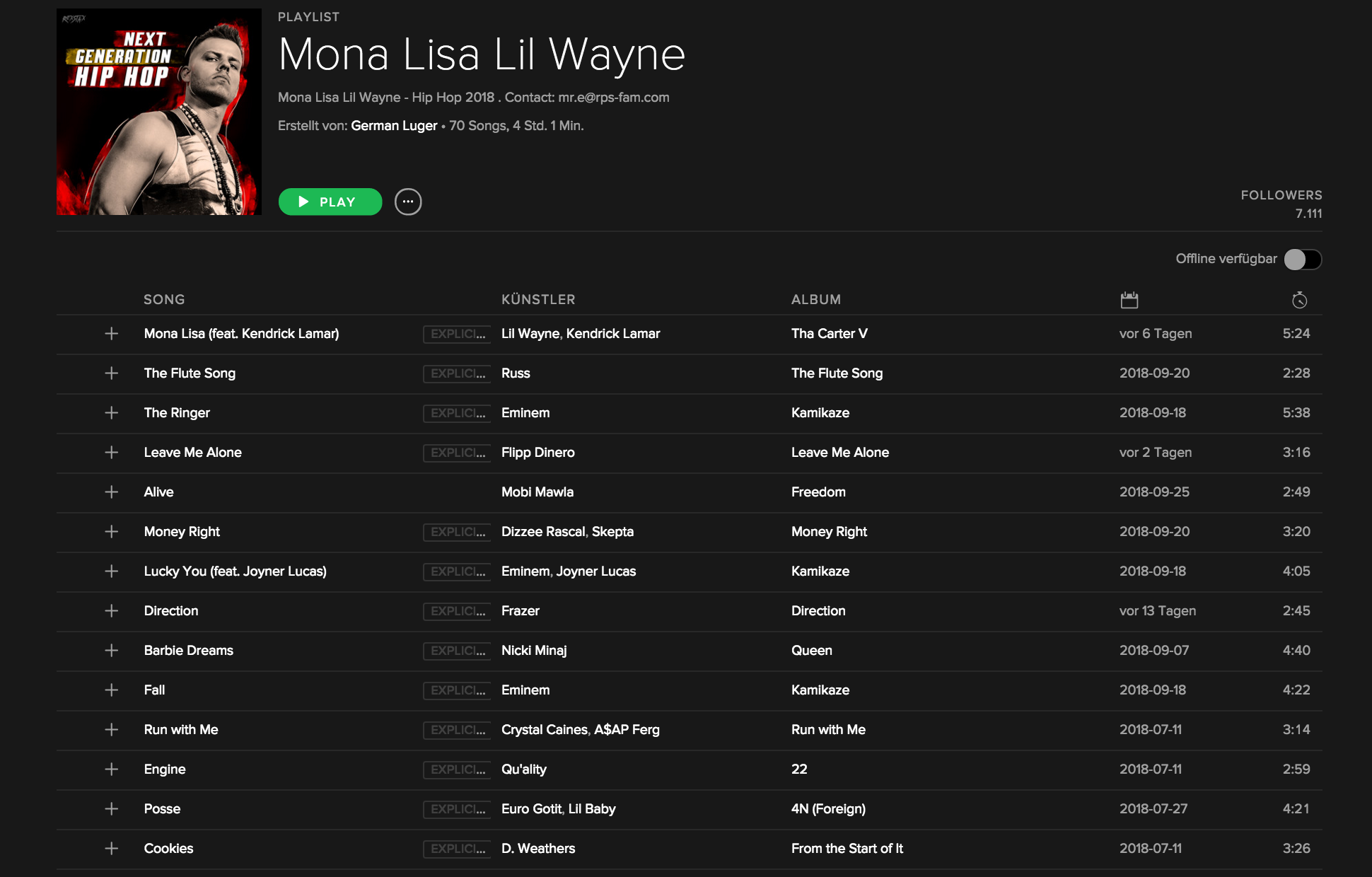 I add your Hip Hop / RnB song to my playlist with over 15k f0llowers ...